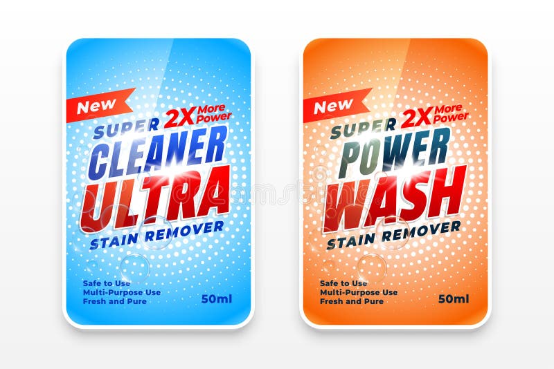 Ultra Wash Laundry Detergent or Disinfectant Labels Set Vector ...
