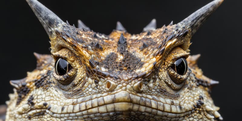 Ultra-close Macro Shot of a Horned Lizard’s Textured Head with Spiked ...