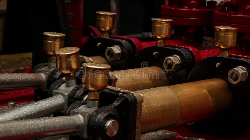 Ultra Closeup View of Three Pistons of an Outdoor Hydraulic Engine ...