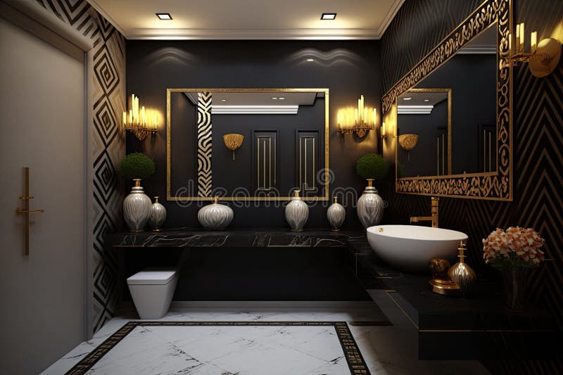An Ultra Contemporary and Posh Washroom Interior Stock Illustration ...