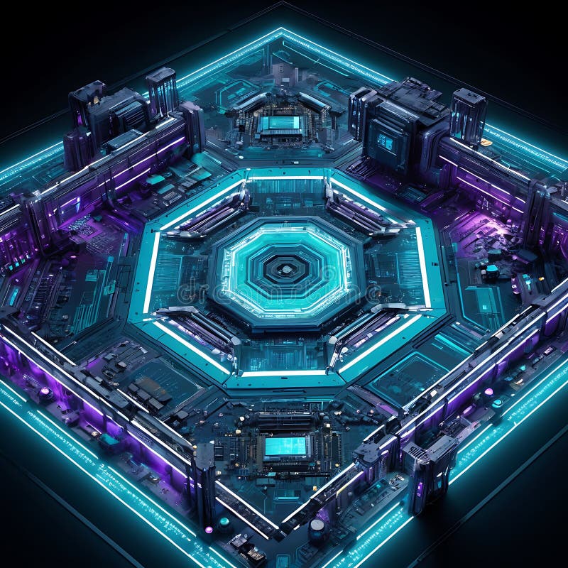 Top-Down Quantum Computer Interior Design Stock Illustration ...