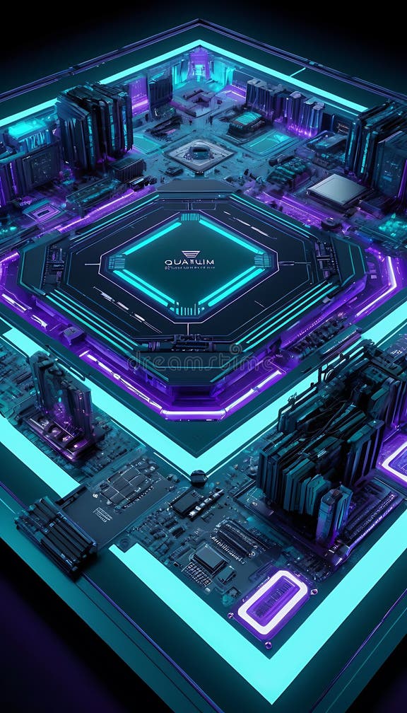 Top-Down Quantum Computer Interior Design Stock Illustration ...