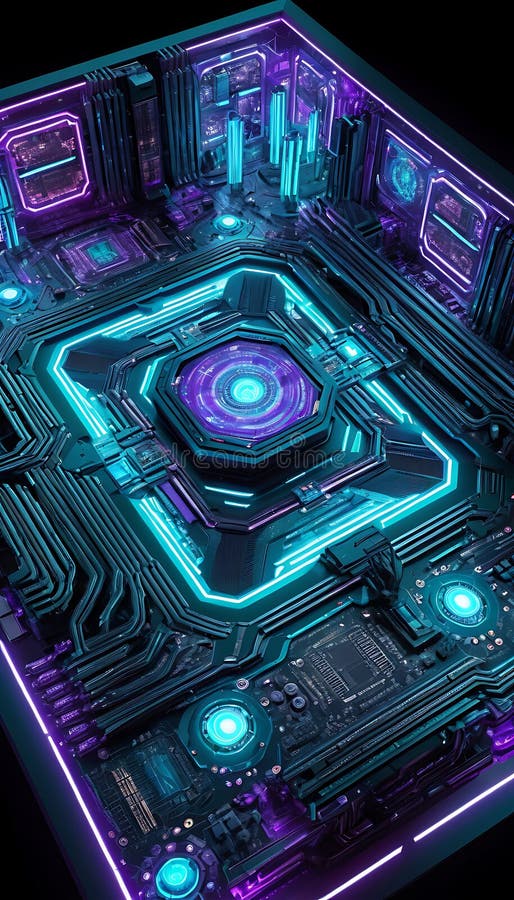 Top-Down Quantum Computer Interior Design Stock Illustration ...