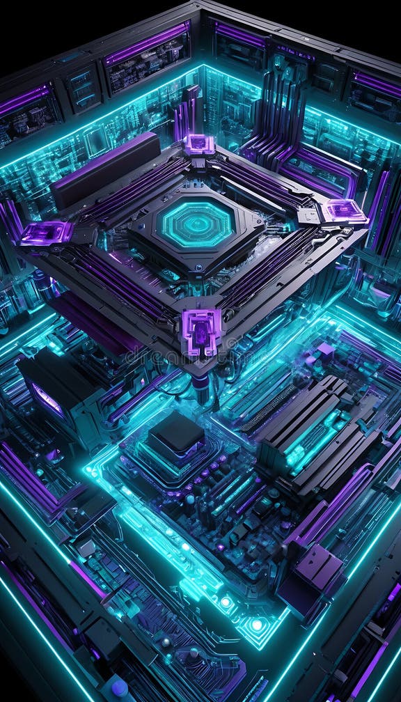 Top-Down Quantum Computer Interior Design Stock Illustration ...