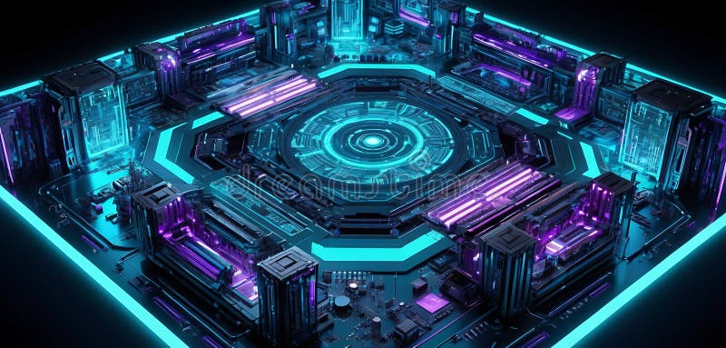 Top-Down Quantum Computer Interior Design Stock Illustration ...