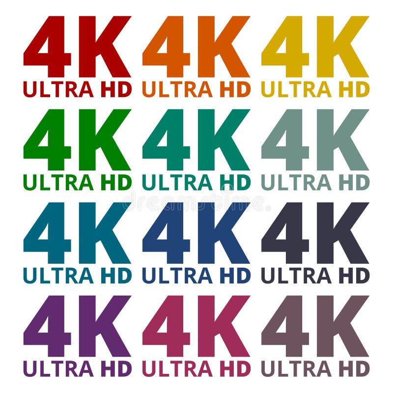 Ultra HD 4K icons set stock vector. Illustration of entertainment ...