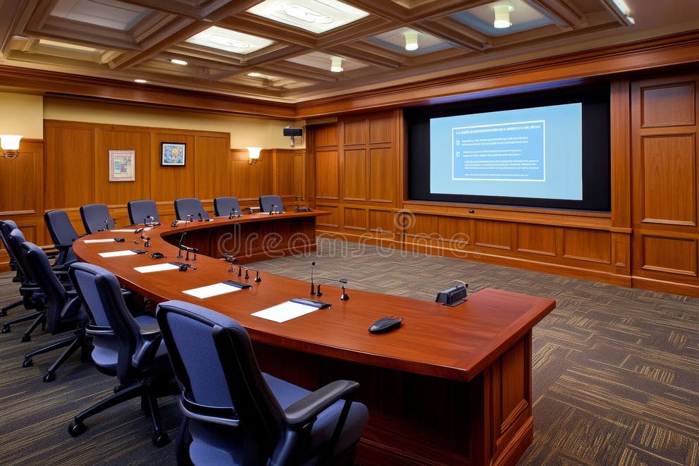 Ultra HD Visual of a Classic Boardroom that Features a Projector Screen ...