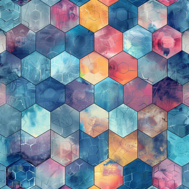 Ultra-High-Resolution Seamless Hexagonal Mosaic with Pastel and Bold ...