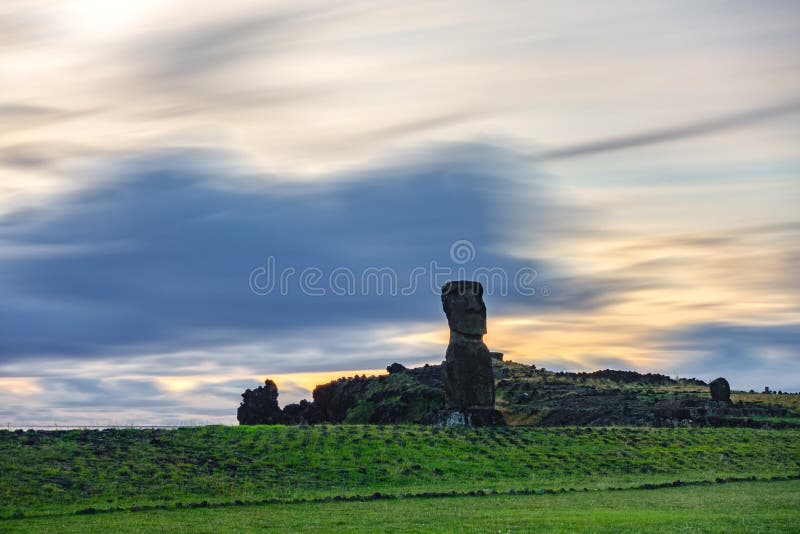 Ultra Long Exposure of Single Moai in Easter Island Stock Photo - Image ...