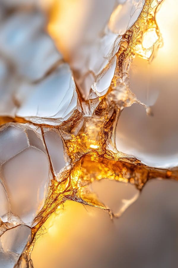 Ultra-macro View Captures a Cracked Amber Stone Displaying Complex ...
