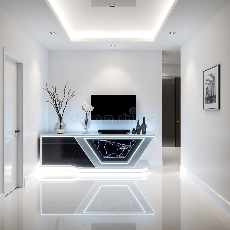 An Ultra Modern Hallway with a High Tech Console Table LED Lighting and ...