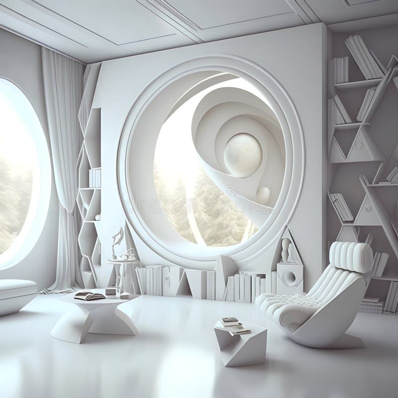 Ultra-modern Interior of the Reading Room in White Tones Stock ...