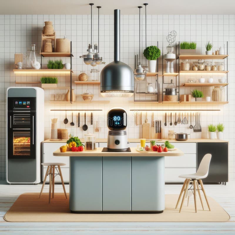 Smart Kitchen with Central Command Robot Stock Photo - Image of ...
