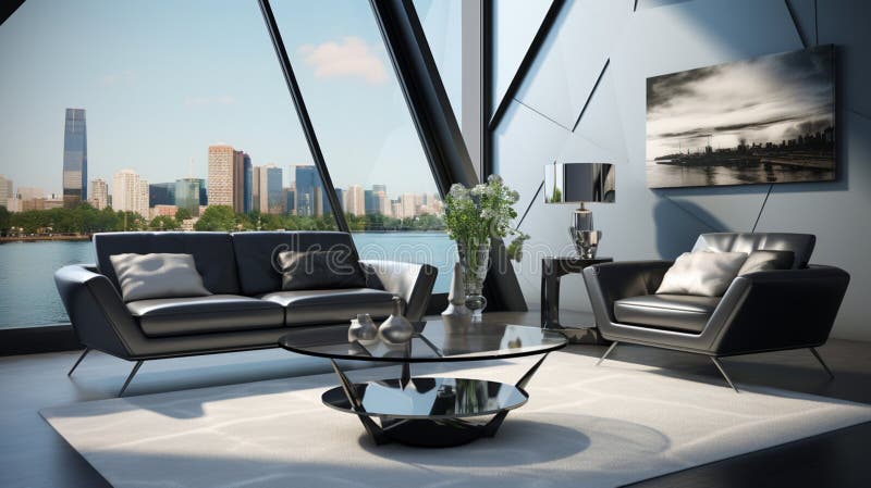 Ultra-modern Living Room with a Sofa Design, Coffee Table, and Rug, AI ...