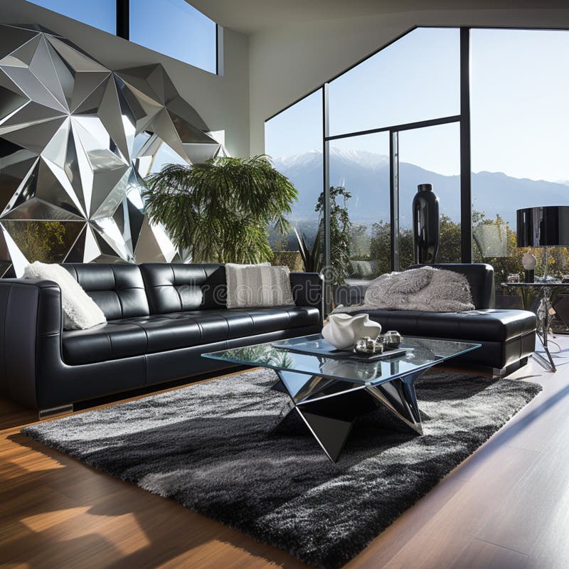 Ultra-modern Living Room with a Sofa Design, Coffee Table, and Rug, AI ...