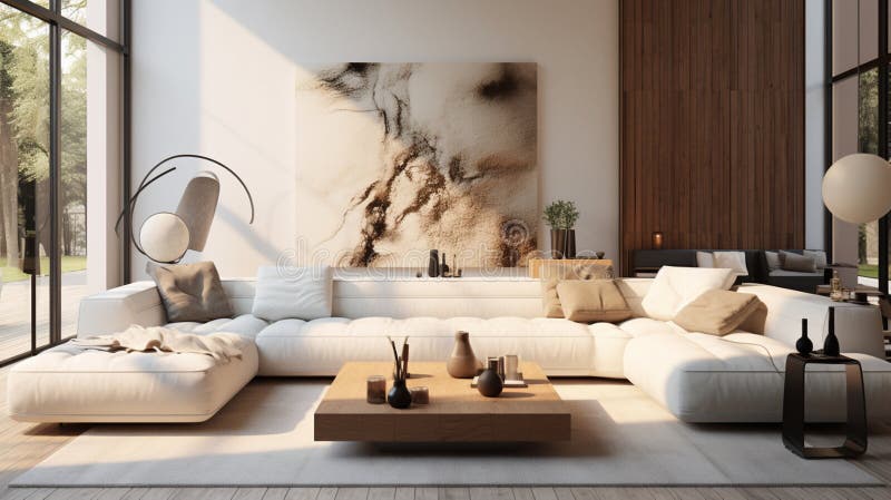 Ultra-modern Living Room with a Sofa Design, Coffee Table, and Rug, AI ...