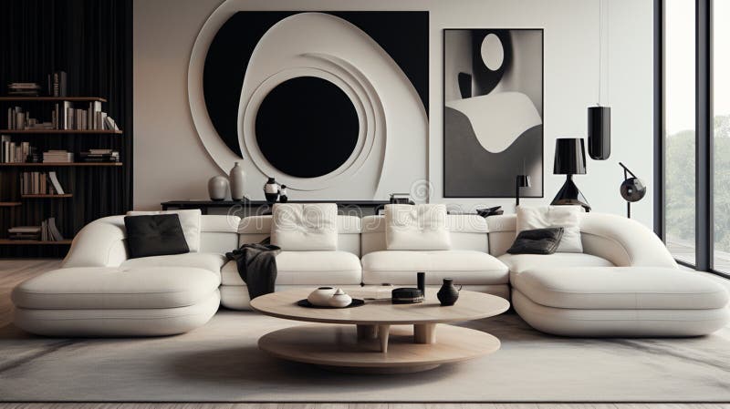 Ultra-modern Living Room with a Sofa Design, Coffee Table, and Rug, AI ...
