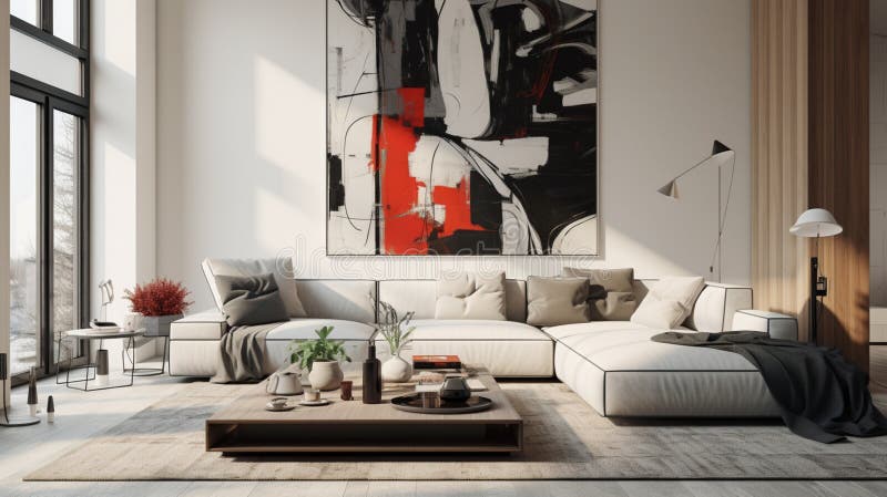 Ultra-modern Living Room with a Sofa Design, Coffee Table, and Rug, AI ...