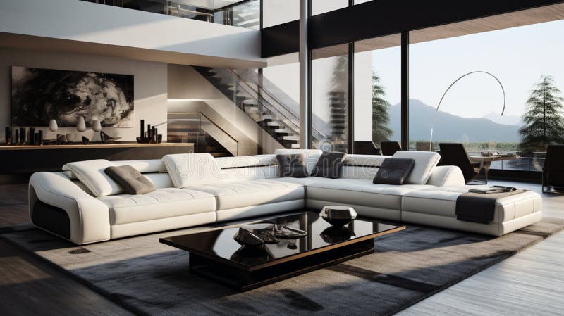 Ultra-modern Living Room with a Sofa Design, Coffee Table, and Rug, AI ...