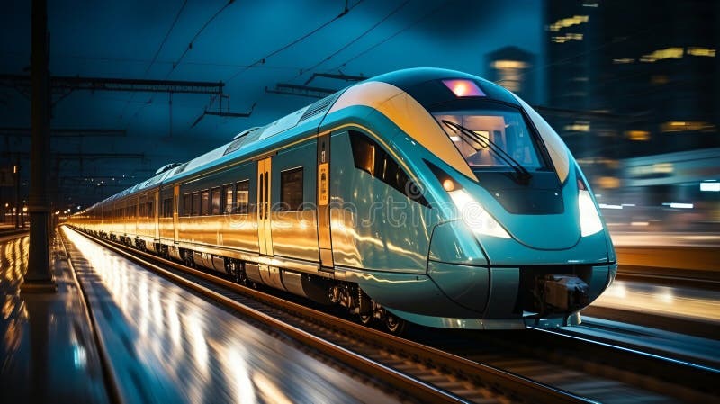 An Ultra-modern Passenger Train Runs on Tracks and Transports ...