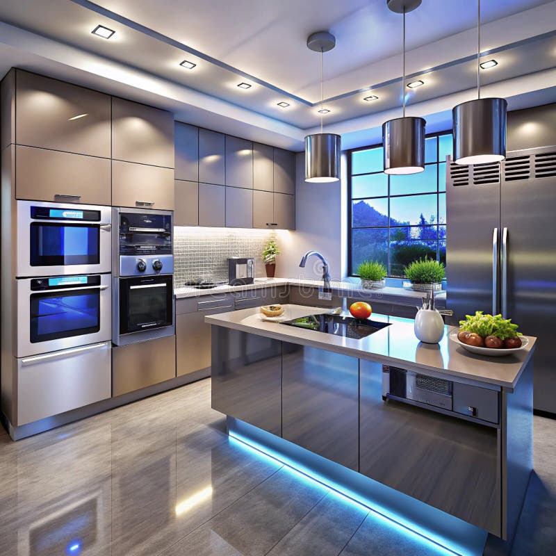 Ultra-Modern Smart Kitchen with High-Tech Appliances and Touch Controls ...