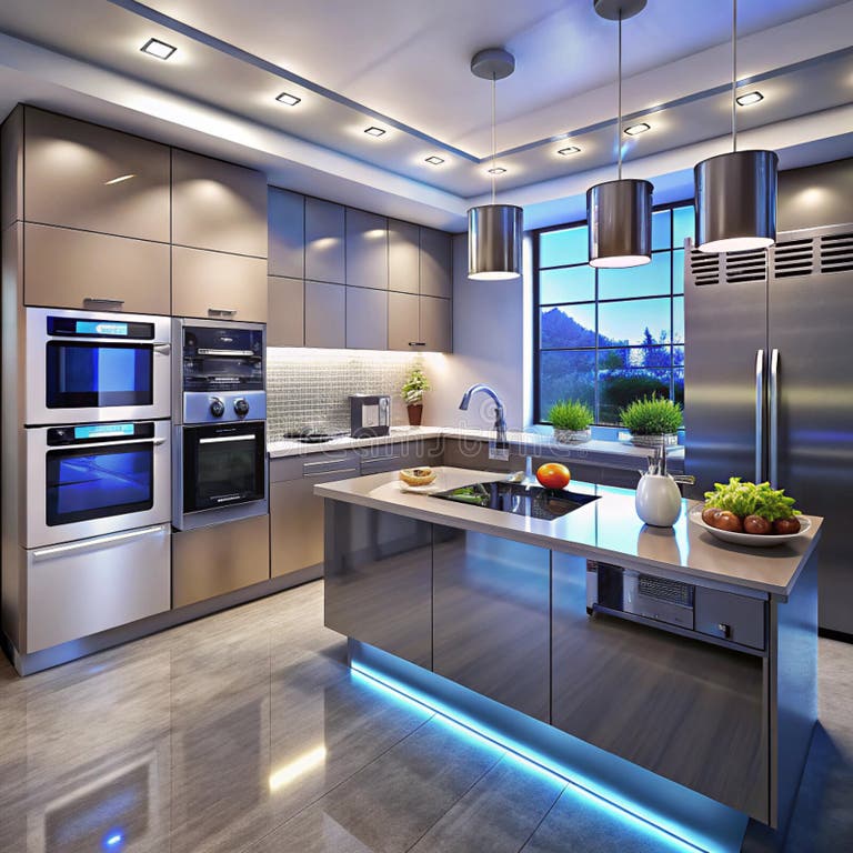 Ultra-Modern Smart Kitchen with High-Tech Appliances and Touch Controls ...
