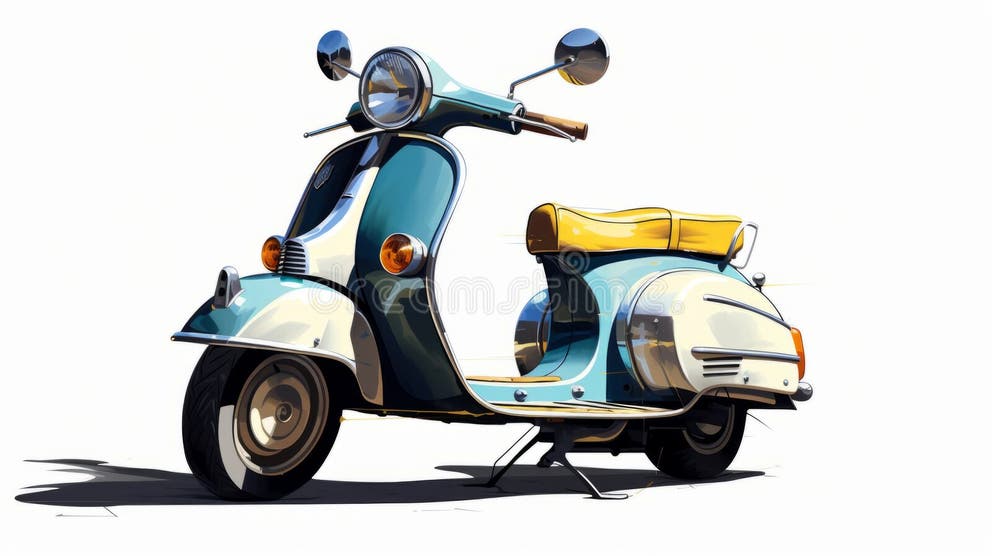 Ultra Realistic Blue Moped with White Background Stock Illustration ...