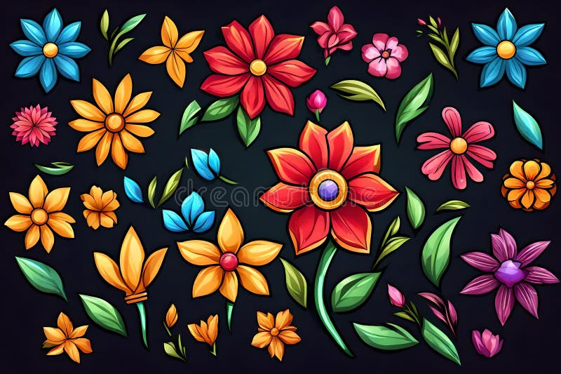 Ultra Realistic 3D Render: Exquisite Colored Flower Pattern on Black ...