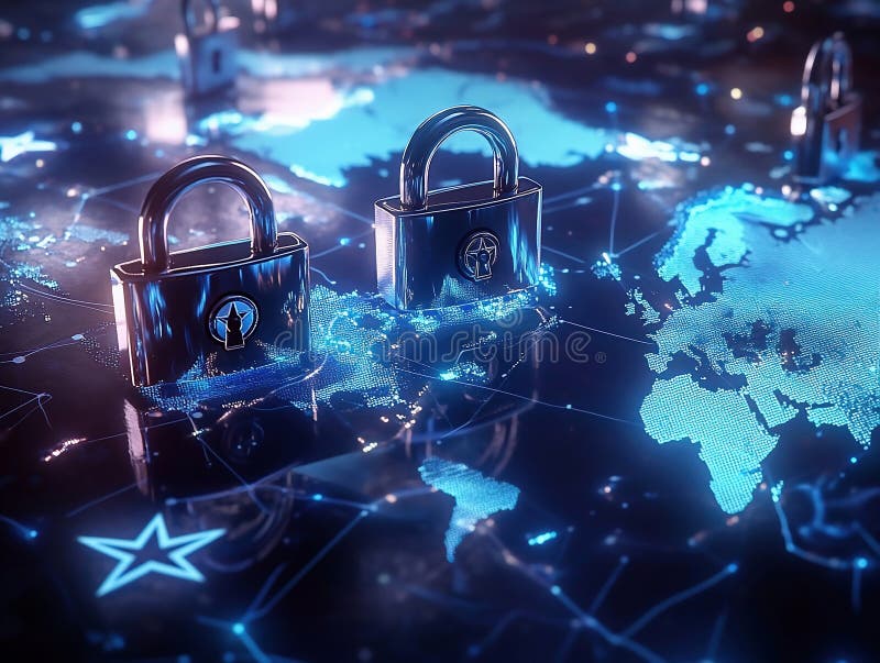 Holographic Global Defense Scene with Cybersecurity Elements Stock ...