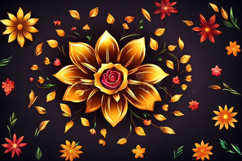 Ultra-realistic 3D-rendered Floral Pattern Against a Dramatic Black ...