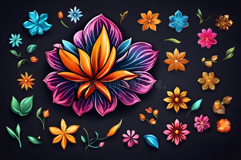 Ultra-realistic 3D-rendered Floral Pattern on a Sleek Black Backdrop ...