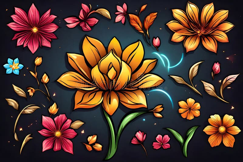 Ultra-realistic 3D-rendered Floral Pattern on a Sleek Black Backdrop ...