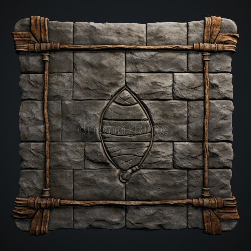 Ultra Realistic 3d Stone Map Frame with Leaf - Primitivist Style Stock ...