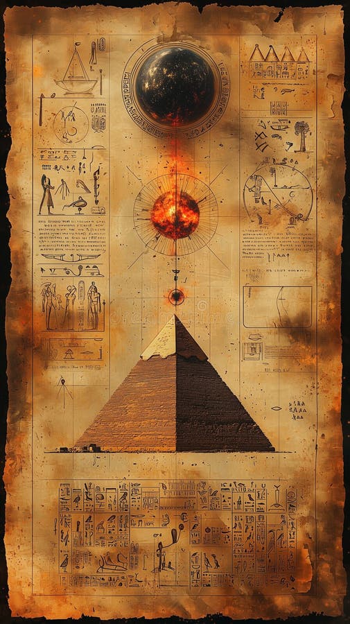 Ancient Egyptian Papyrus with Pyramid Construction Schematics Stock ...
