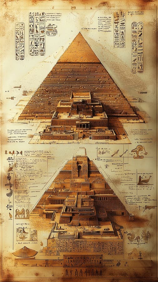 Ancient Egyptian Papyrus with Pyramid Construction Schematics Stock ...