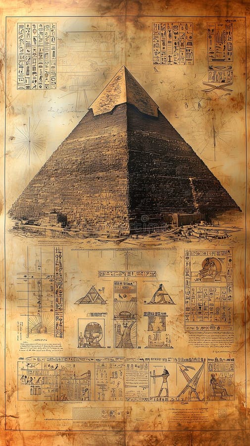 Ancient Egyptian Papyrus with Pyramid Construction Schematics Stock ...