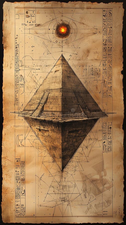 Ancient Egyptian Papyrus with Pyramid Construction Schematics Stock ...