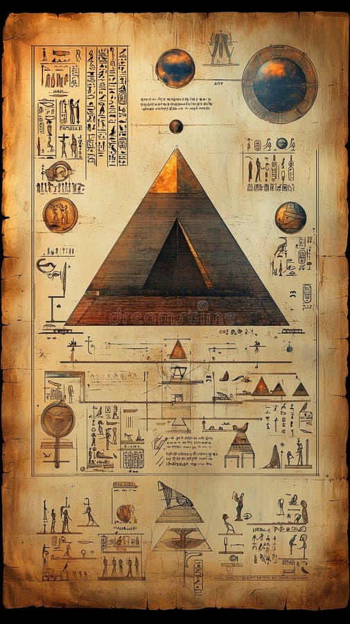 Ancient Egyptian Papyrus with Pyramid Construction Schematics Stock ...