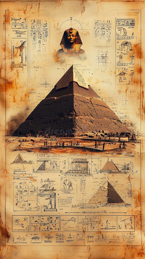 Ancient Egyptian Papyrus with Pyramid Construction Schematics Stock ...