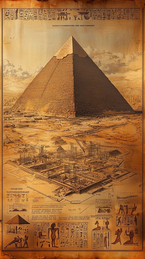 Ancient Egyptian Papyrus with Pyramid Construction Schematics Stock ...