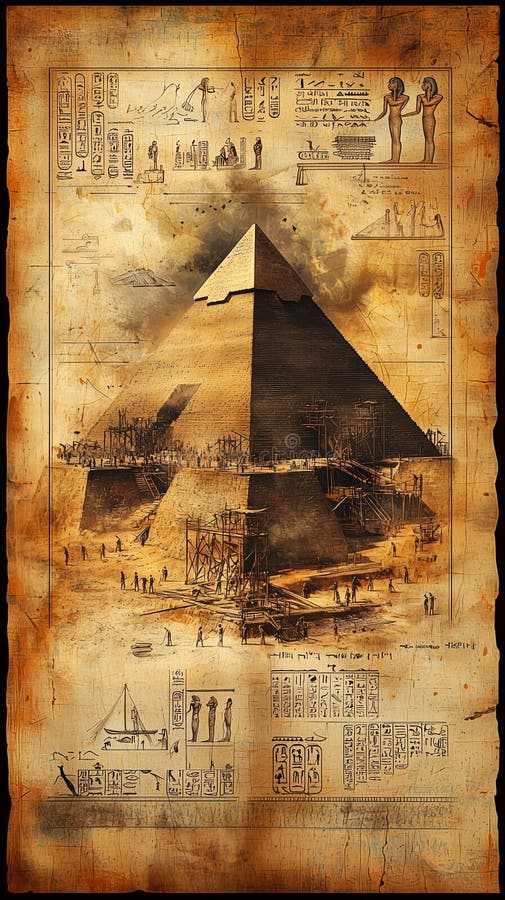 Ancient Egyptian Papyrus with Pyramid Construction Schematics Stock ...