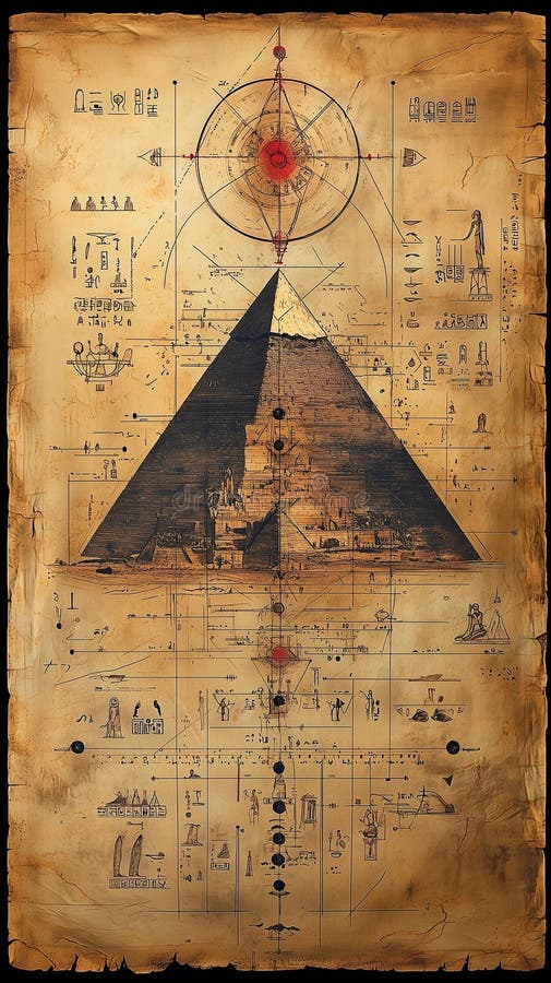 Ancient Egyptian Papyrus with Pyramid Construction Schematics Stock ...