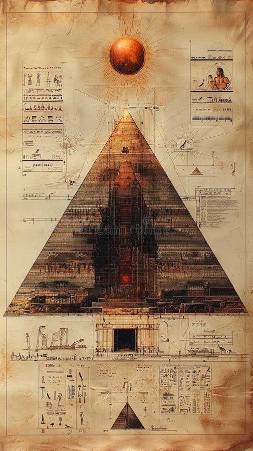 Ancient Egyptian Papyrus with Pyramid Construction Schematics Stock ...