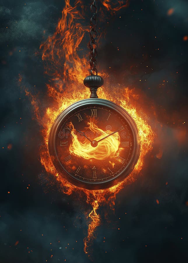 Ultra Realistic Digital Artwork of Clock Engulfed in Flames ...