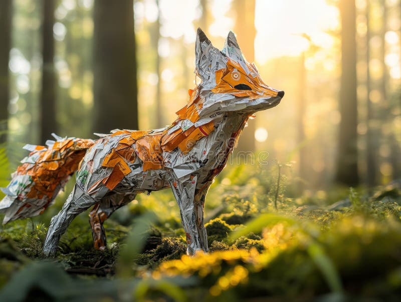 Ultra Realistic Fox Crafted from Orange Snacks in a Forest Setting ...