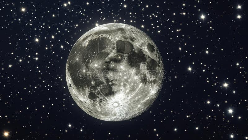 Ultra Realistic Full Moon in Starry Night Sky Stock Illustration ...