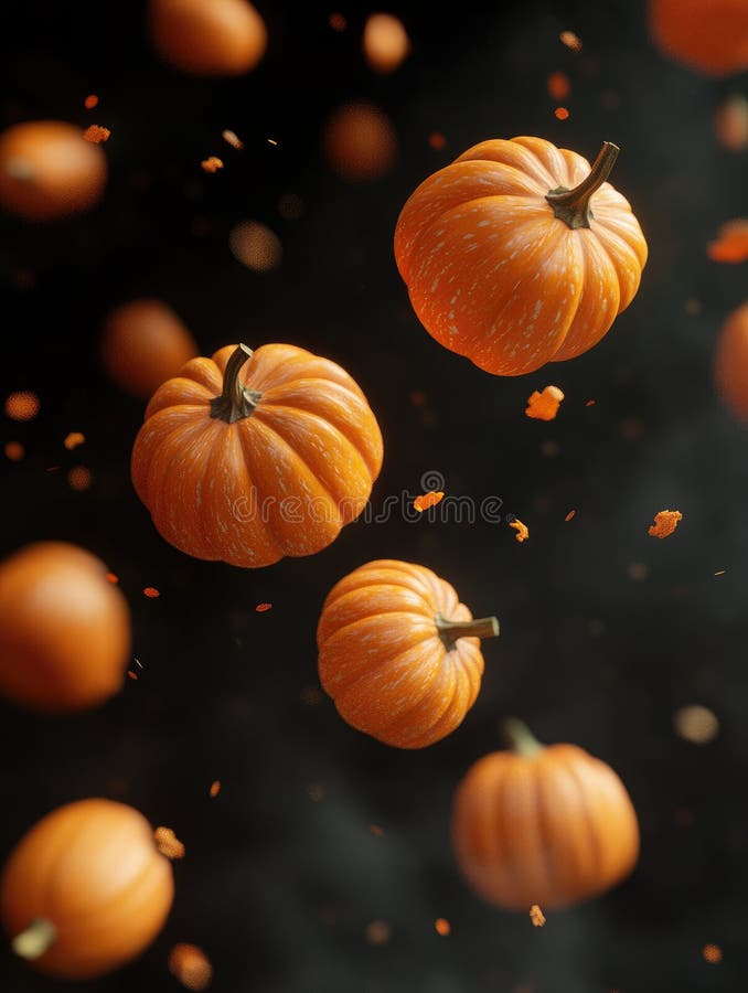 Ultra Realistic Halloween Scene with Falling Pumpkins in High ...