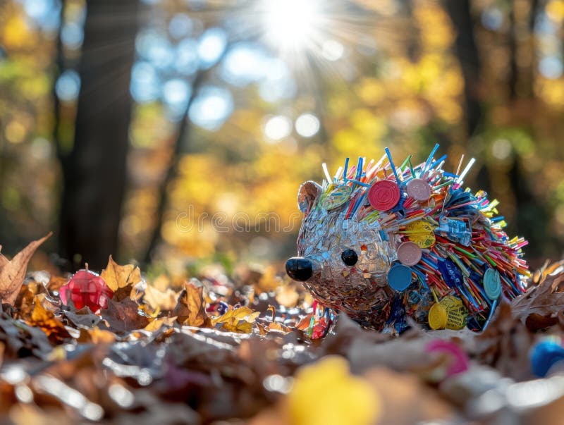 Ultra Realistic Hedgehog Sculpture in Autumn Forest Setting Stock ...