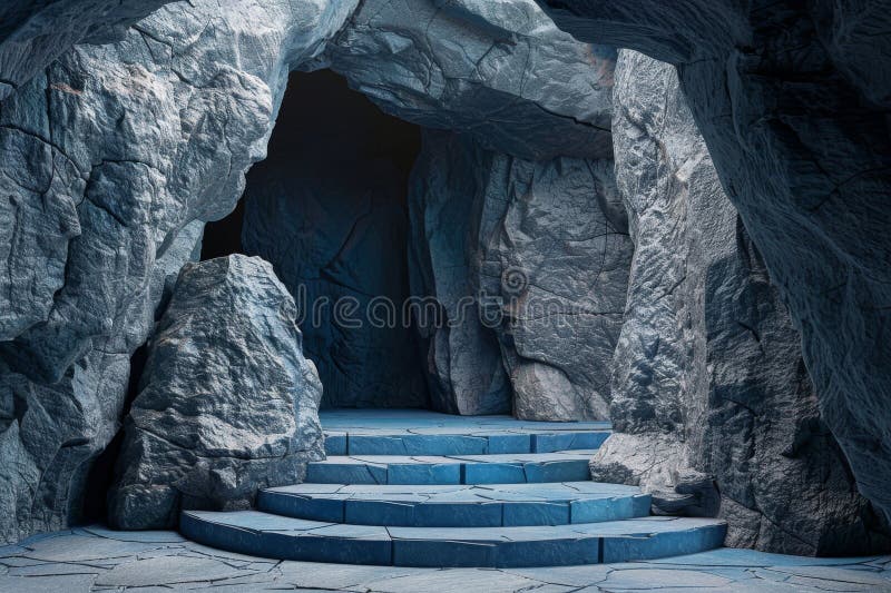 Ultra-realistic Image of Grey Stone Structure within Rugged Cave ...