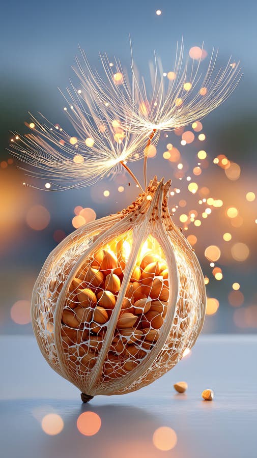 Artistic Plant Anatomy Showing Inner Seed System and Organic Mesh ...